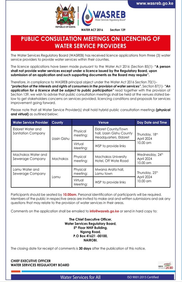 Public Consultation Meeting on Tariff for Eldowas - ELDOWAS