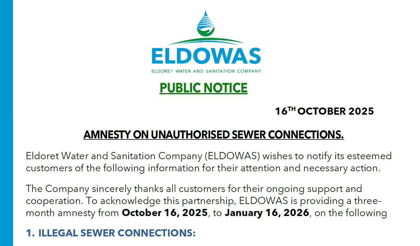 Amnesty on Unauthorized Sewer Connections - ELDOWAS